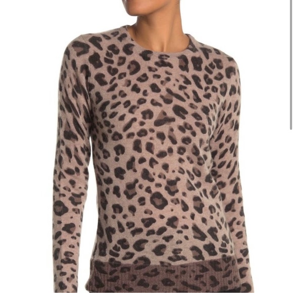 Magaschoni | Sweaters | Magaschoni Brown Leopard Print Cashmere Sweater ...